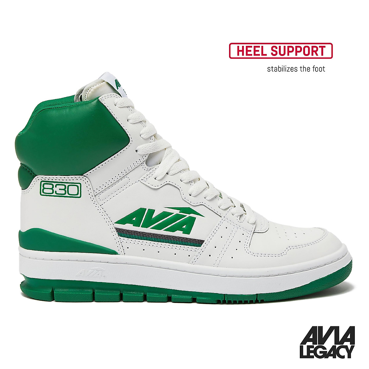 Avia 830 Men’s Basketball Shoes, Retro Sneakers for Indoor or Outdoor, Street or Court - White/Dark Green/Medium Grey, 13 Medium