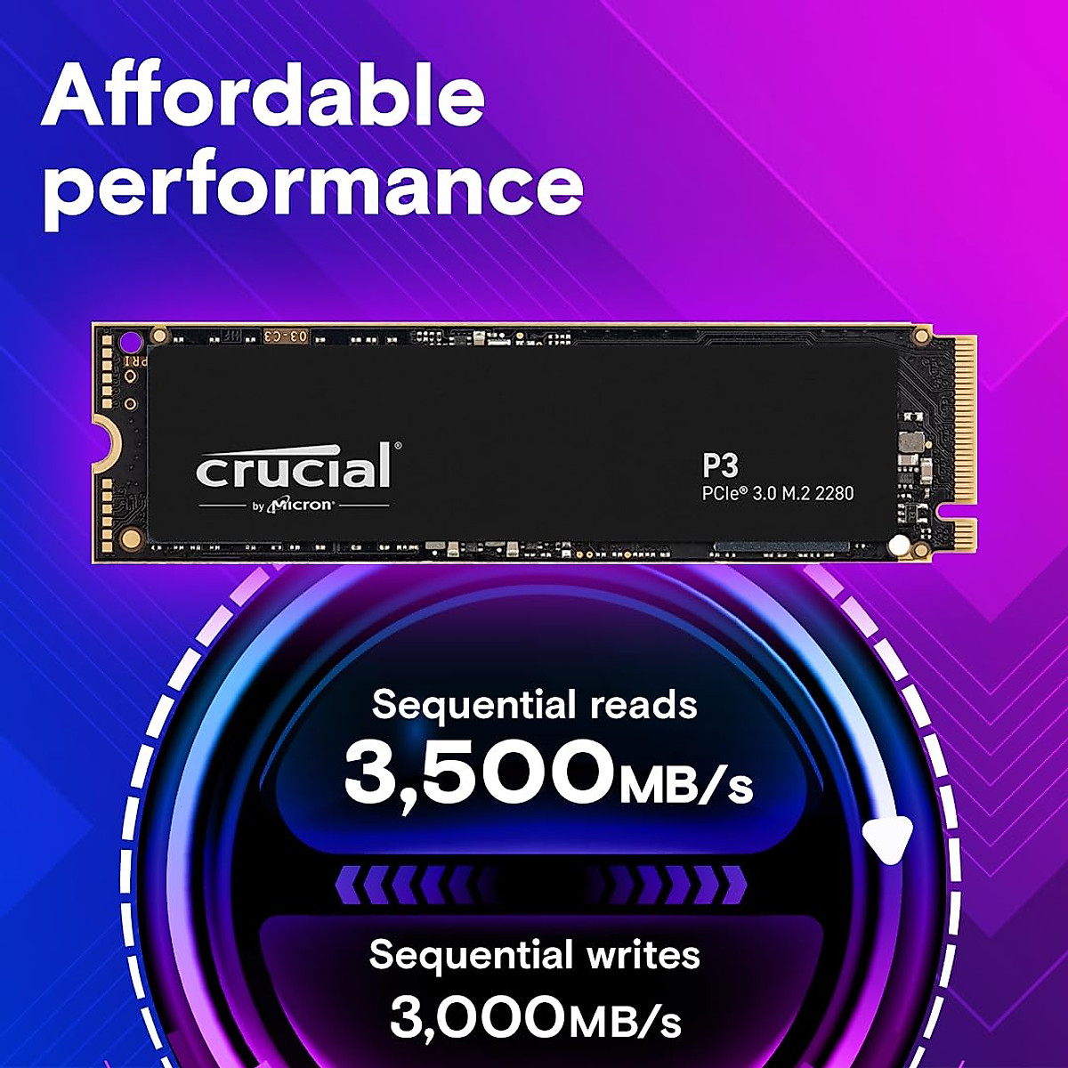Crucial P3 500GB PCIe Gen3 3D NAND NVMe M.2 SSD, up to 3500MB/s - CT500P3SSD8