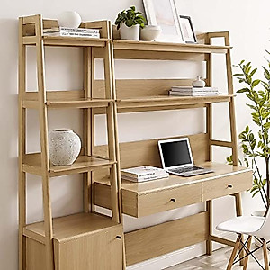Modway 2-Piece Home Office Desk and Bookshelf Display Case in Oak