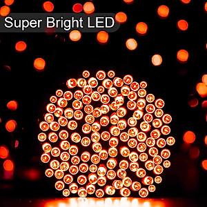 POTIVE Orange Halloween Lights, 2 Pack Each 75.5Ft 200 LED Orange String Lights Outdoor, 8 Modes Solar Orange Lights for Thanksgiving Yard Tree Fall Christmas Halloween Decoration