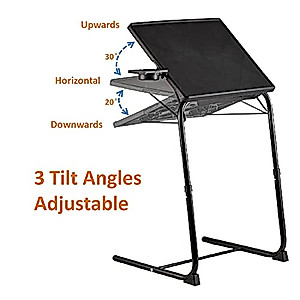 Rubypin Multifunction TV Tray Table - Folding TV Tray on Bed & Sofa with Cup Holder, Comfortable Folding Table with 6 Height & 3 Tilt Angle Adjustments (Black)