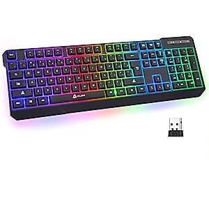 Klim Chroma Wireless Gaming Keyboard RGB - Long-Lasting Rechargeable Battery - Quick and Quiet Typing - Water Resistant Backlit Wireless Keyboard for PC PS5 PS4 Xbox One Mac - Black (Renewed)