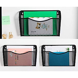 EasyPAG Mesh Bin Office Single Pocket Wall File Holder Hanging Organizer,Black