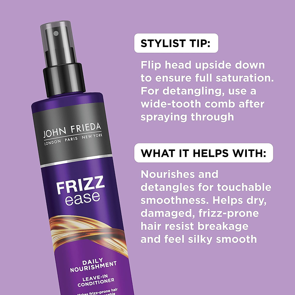 John Frieda Frizz Ease Daily Nourishment Leave-In Conditioner, Detangles Frizzy, Damaged Hair, Reduces Breakage, Protects Against Heat, with Vitamins A, C, E & Green Tea Extract, 8 Oz