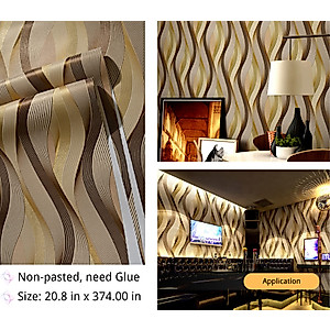 3D Wave Stripe Wallpaper Beige Embossed Vinly Non-Pasted Waterproof Wall Covering 374.00”x 20.8” [ Not Peel and Stick ]