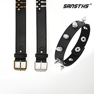 SANSTHS Rivet Belts for Women Men Black Studded Gothic Belt Punk Belt with Metel Buckle for Jeans Hip Hop, Black S