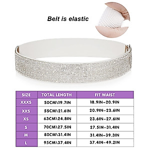 YooAi Rhinestone Elastic PU Leather Belt Shiny Crystal Stretch Waist Belt Wide Waist Band for Women Dress 95cm White