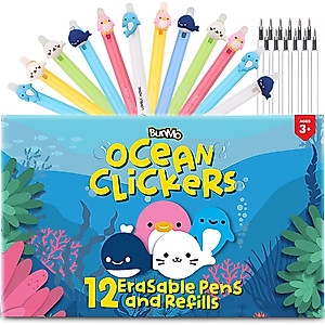 BunMo Erasable Cute Pens - Cute Kawaii Accessories - 12 Ink Pens Include 12 Extra Kawaii Pen Ink Refills. Great Easter Basket Stuffers or Easter Basket Stuffers For Girls