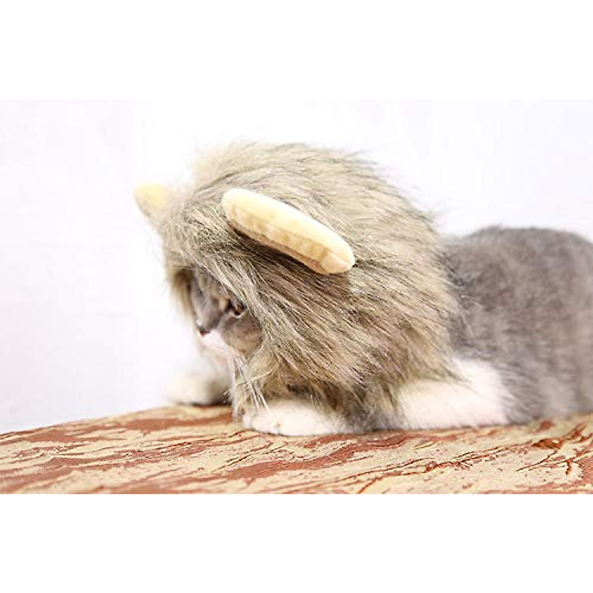 M Joy Decor Lion Mane Costume Wig for Cats & Small Dogs, Fancy Cat Lion Cosplay Hat in Halloween Xmas Clothes Dress with Ears (Large(Neck 15"))