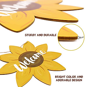 Sunflower Welcome Wood Door Hanger 12 Inch Large Wooden Flower Sign Inspirational Wall Porch Art Spring Summer Fall Front Door Wreath Hanging for Bedroom Living Room Indoor Outdoor Kitchen Home Decor