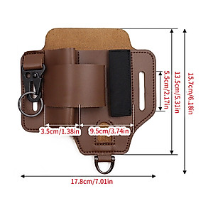 YIFULIN Leather Belt Sheath with Key Holder Pen Clip Tactically Tool Holsters Multitool Leather Sheath Organizers Belt Waist Bag Multitool Pockets Organizer Pouch