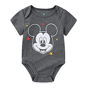 Disney Mickey Mouse, Lion King, and Winnie the Pooh Baby Boys 5 Pack Bodysuits for Newborn and Infants