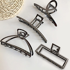 AIBEE Large Metal Hair Claw Clips, 2023 Stylish Butterfly Jaw Clips for Thick/Thin Hair, 4 Pack Long Hair Clips for Women (Metallic Black)