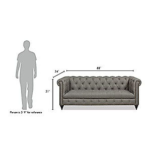 Jennifer Taylor Home Alto 88" Tufted Chesterfield Sofa, Dark Heathered Grey Linen