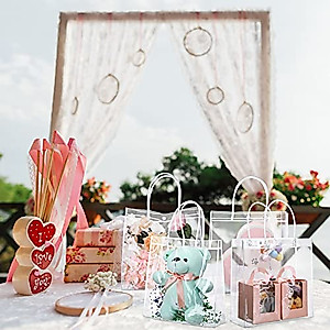 85 Pcs Clear PVC Gift Bags with Handles Transparent Gift Wrap Bags Clear Plastic Gift Tote Bags Reusable Clear PVC Favor Bags for Shopping Wedding Baby Shower Birthday Party, 9.84 x 9.84 x 3.54 Inch