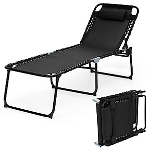HAPPYGRILL Folding Lounge Chair with 4 Position Adjustable Backrest, Portable Lightweight Reclining Chair Recliner for Beach Camping Patio Lawn