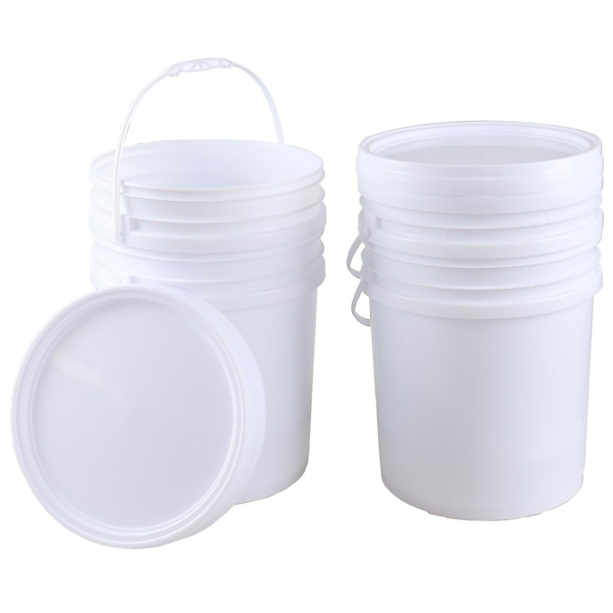 Teyyvn 7 Gallon White Plastic Food Bucket with Handles and Lid, Set of 4 Food Storage Pail Multipurpose Bucket with Lid