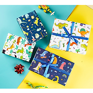 Titiweet Dinosaur Wrapping Paper for Boys Girls Kids - Dinosaur Gift Wrap, 12 Sheets Dino Wrapping Paper for Christmas Birthday Holiday, 20 x 28 Inches Per Sheet