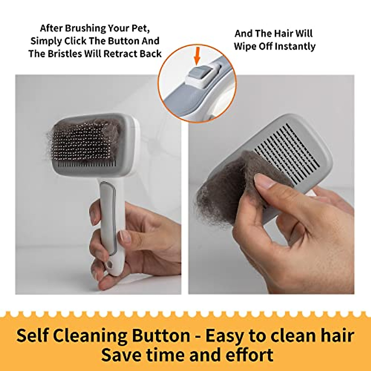AIITLE Upgraded Self Cleaning Slicker Brush,Dog Brush & Cat Brush with Massage Particles, Remove Loose Hair, Fur, Tangled Hair, Knots for Small Medium Sensitive Dogs, Cats, Rabbit White M