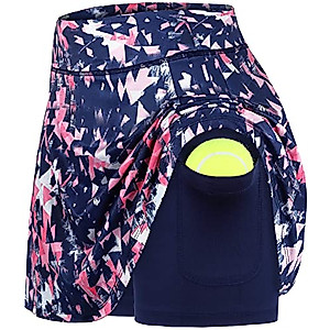 Fulbelle Womens Golf Skirt, Teen Girls Tennis Skorts Skirts for Women with Pockets Casual Summer Elastic Waistband Cute Athletic Skort Blue Pattern Large