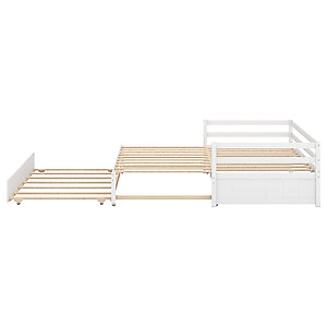 LUSPAZ Twin to Double Twin Daybed with Trundle Platform and Headboard for 3 People, White