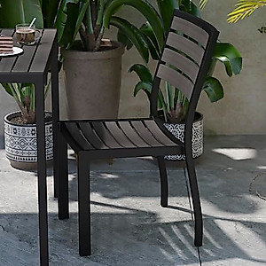 Flash Furniture Lark Outdoor Stackable Side Chair with Gray Wash Faux Teak Poly Slats, Set of 2