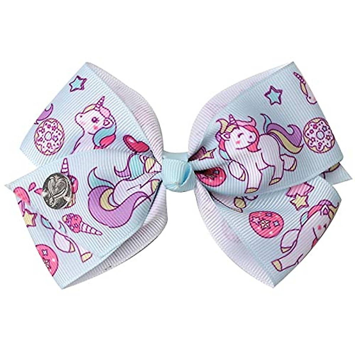 7pc 5" Large Hair Bows for Girls, JOJO Siwa Grosgrain Ribbon Hair Barrettes with Heart Emblem Accessories for Toddler