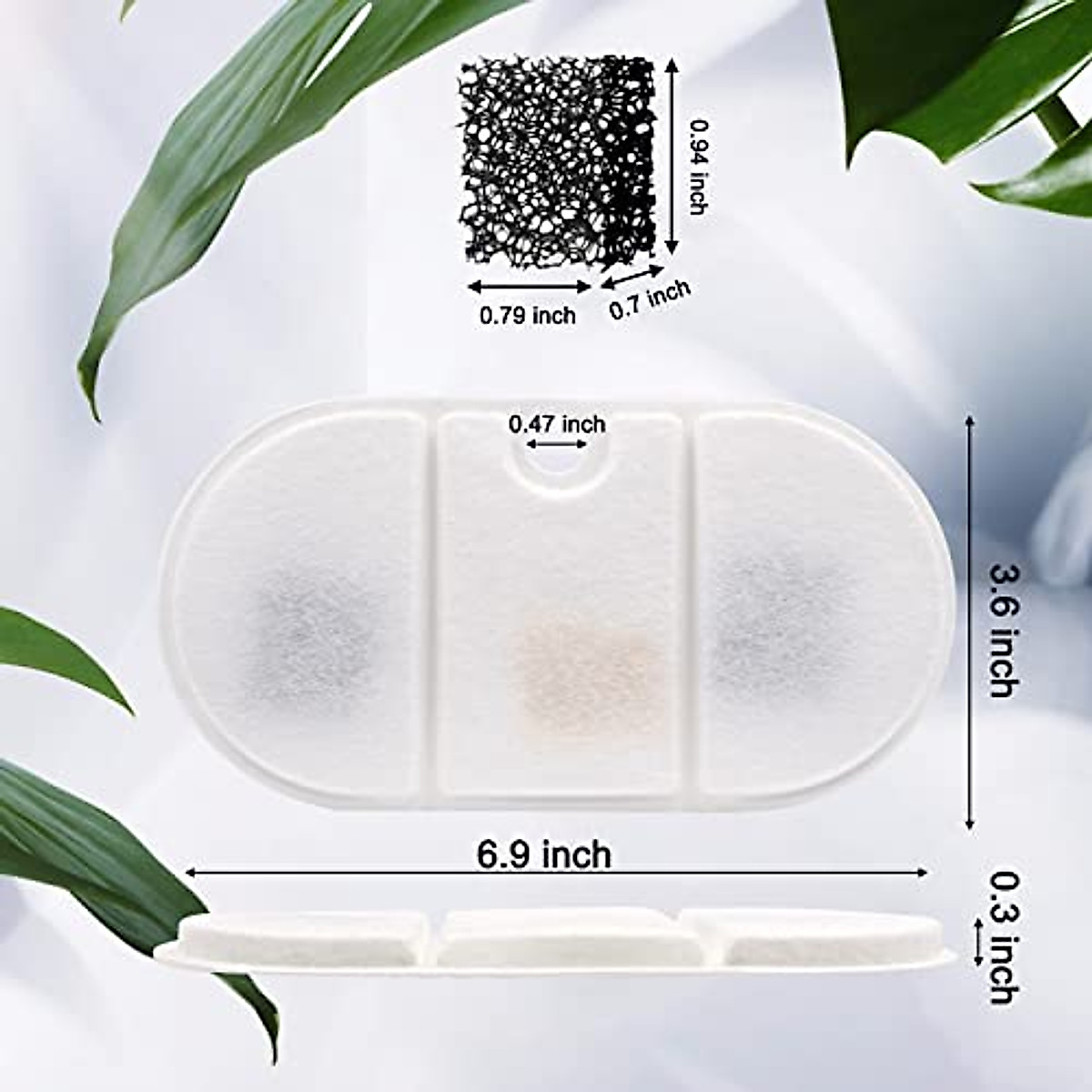 Cylomert Cat Fountain Filters Replacement for 71 Oz/ 2.1L Cat Water Fountain, 8 Carbon Ion-Resin Filters& 8 Sponge Filters for Pet Fountain Dispenser