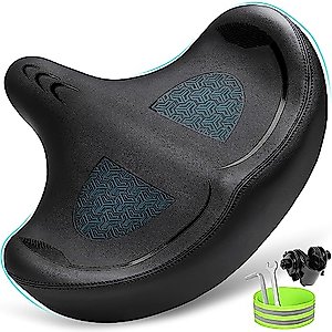 CDYWD Oversized Bike Seat for Men & Women Comfort, Extra Wide Soft Cushion Bicycle Seat, Comfortable Wing Padded, Large Bike Saddle Replacement for Exercise, Stationary, Spin, City, Hybrid Bike, Ebike