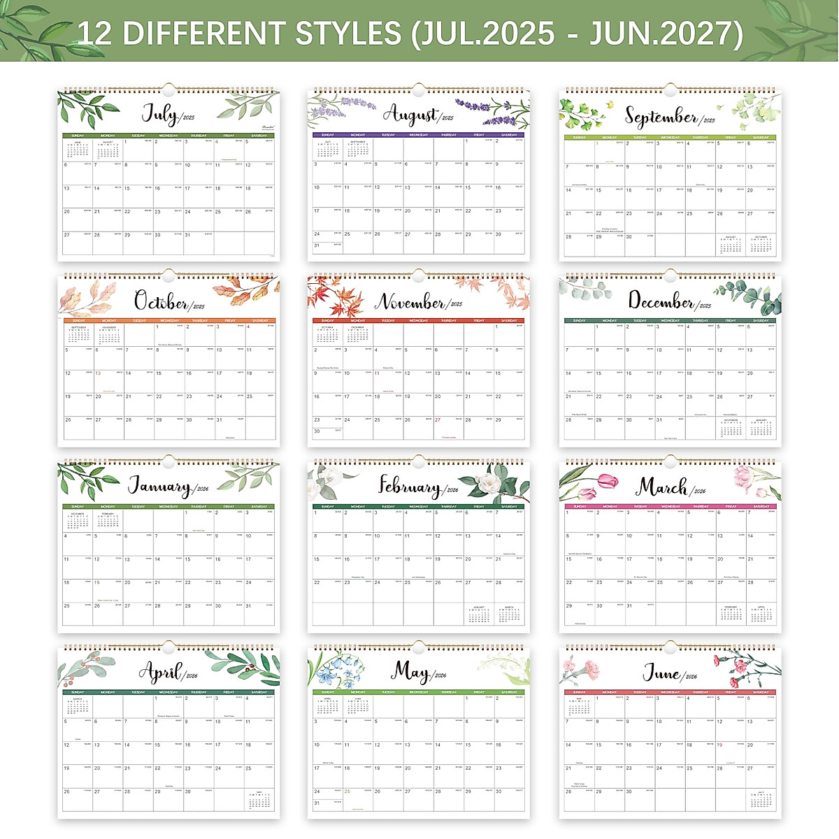 Wall Calendar 2023-2024 - 2 Yearly Wall Calendar 2023-2024, JULY 2023 - JUNE 2025, 14.8'' x 11.5'', Twin-Wire Binding, Large Blocks with Julian Dates, Perfect for Planning and Organizing Your Home and Office