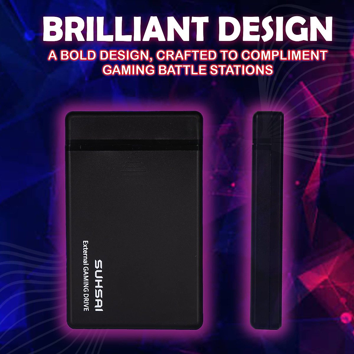 Suhsai External Hard Disk for Gaming, USB 3.0 Portable HDD Storage & Backup Drive for Laptop, Desktop, Playstation Xbox Game - Suitable with Windows, Mac, Game Console, PS4, PS5 (320GB - Black)