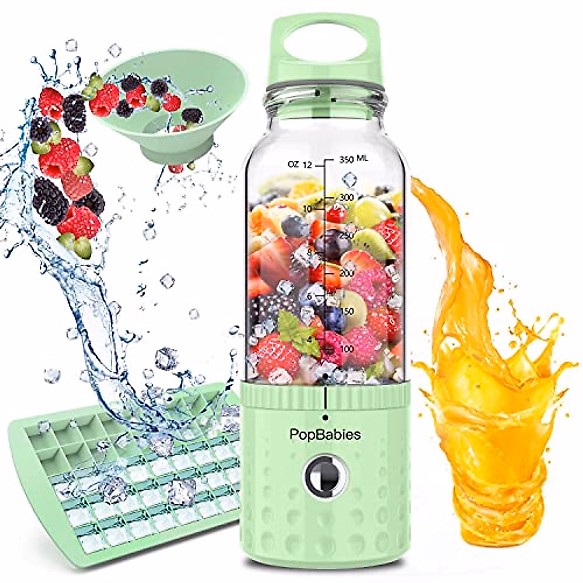 PopBabies Smoothie Blender, Portable Blender and single-serve Personal Blender, Blender to go Updated Version Apple Green