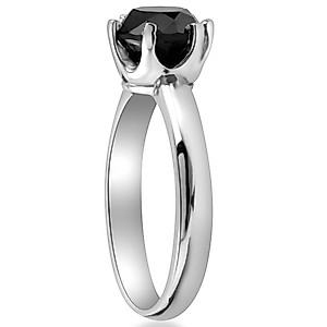 2 ct Treated Black Diamond Solitaire Engagement Ring 14K White Gold - Size 8