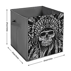 Native American Skulls Collapsible Storage Bins Basics Folding Fabric Storage Cubes Organizer Boxes with Handles