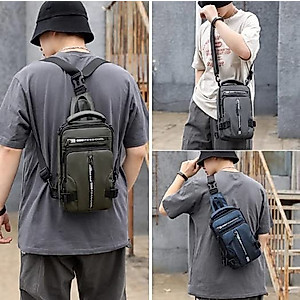 Goderat Multi-functional Mens Crossbody Bag,USB Charging Sport Sling Shoulder Bag, Fashion Waterproof Sport Crossbody Bags (Black)