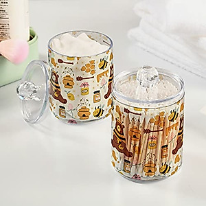 MNSRUU 2 Pack Qtip Holder Organizer Dispenser Bear Bee Bathroom Storage Canister Cotton Ball Holder Bathroom Containers for Cotton Swabs/Pads/Floss