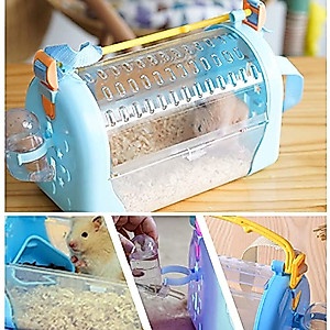 kathson Portable Hamster Cage Dwarf Hamster Carry Travel Cage with Water Bottle Food Bowl Adjustable Strap Pet Outgoing Cage for Gerbil Hedgehog Mice Squirrel