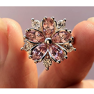 Awmnjtmgpw 925 Sterling Silver Romantic Flower Zircon Ring Fashion Pink Diamond Set Cherry Blossom Ring Women's Fashion Wedding Engagement Ring Size 6-10 (Size 7)
