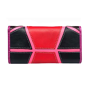 Leather Book® RFID LW-1807 Love Angles Ladies Clutch | 7” wide and Slim Ladies Wallet | 6 Card Slots | 3 card window | Three slides pockets | Malty Color Real Leather