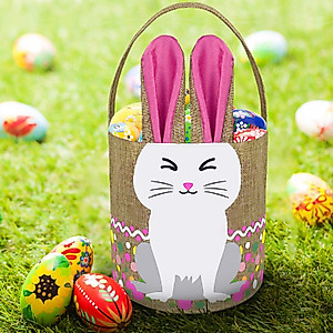 Yoochee 2 Pack Easter Baskets, Easter Basket Gifts for Kids, Personalized Bunny Easters with Cute Rabbit Ears, Egg Hunt Easter Buckets Bags for Boys and Girls, Empty Imitation Linen Basket Party Gift