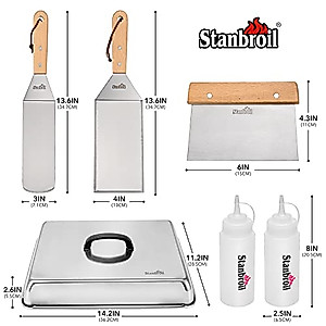 Stanbroil BBQ Griddle Accessories Set of 6 - Heavy Duty Stainless Steel Scraper, Spatula, Basting Cover and Bottles for Blackstone, Camp Chef Grill and Outdoor Griddle Accessories