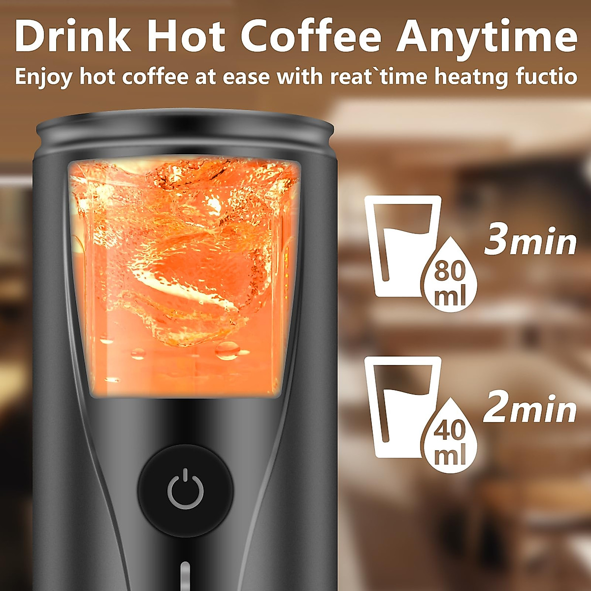 Glueckzeit Portable Electric Espresso Machine with 3-4 Min Self-Heating Rechargeable Coffee Maker, 20 Bar Pressure Compatible with NS Capsule & Ground Coffee for Travel, Camping, Office, Home