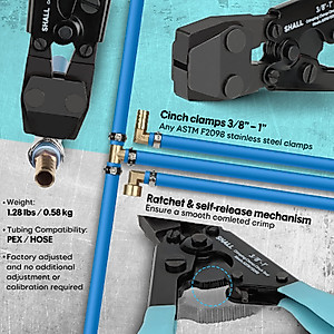 SHALL Pex Crimping Clamp Cinch Tool and Pipe Hose Cutter, Pipe Fitting Crimper Tool Kit Meets ASTM F2098 for 3/8" to 1" Stainless Steel Clamps Including 20pcs 1/2", 10pcs 3/4" Clamps With Storage Bag