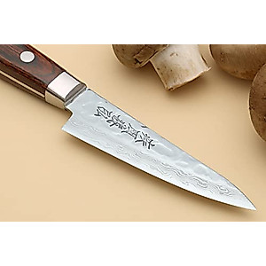 Yoshihiro VG-10 16 Layer Hammered Damascus Stainless Steel Gyuto 8.25'' (210mm) Japanese Chefs Knife & Paring Utility Knife 3.2'' (80mm) SET