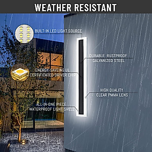 NOAHST Outdoor Long Strip Wall Light Fixtures, Modern LED Long Wall Lights & 3 Color Stepless Dimming Wall Sconce Strip with Remote Control for Bathroom, Living Room, Patio, Garage - 32 inches(Black)