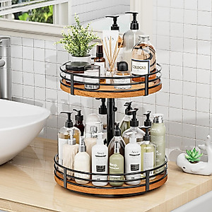 OVICAR Lazy Susan Turntable Organizer Adjustable - 2 Tier Wood Rotating Spice Rack 12 Inch Lazy Susan for Kitchen Countertop Cabinet Pantry Cupboard Dining Table Bathroom Coffee Bar Home Storage