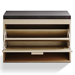 HomVent Rattan Shoe Rack, Shoe Cabinet with Flip-Drawer and Seat Cushion, Hallway Shoe Bench,