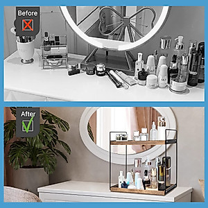 FUFUBAY 2 Tier Bathroom Countertop Organizer,Countertop Organizer,Bathroom Shelves, Counter Standing Rack,Countertop Storage Shelf,Bathroom Sink Shelf,Organizer for Cosmetics(Dark Brown)