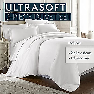 HC COLLECTION 1500 Thread Lightweight Duvet Cover Bed Linen Set with Zipper Closure for Comforters with 2 Pillow Shams, Queen, White