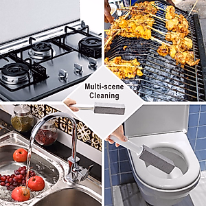 Pumice Stone Brush Toilet Bowl Cleaner with Extra Long Handle, 100% Natural Pumice Toilet Brush, Stain Remover Cleaning Brushes for Bath/Pool/Kitchen/BBQ Cleaning - 2 Pack with 2 Hooks